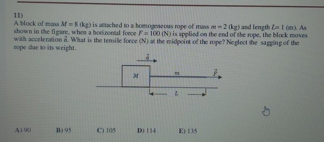 Solved 11) A block of mass M = 8 (kg) is attached to a | Chegg.com