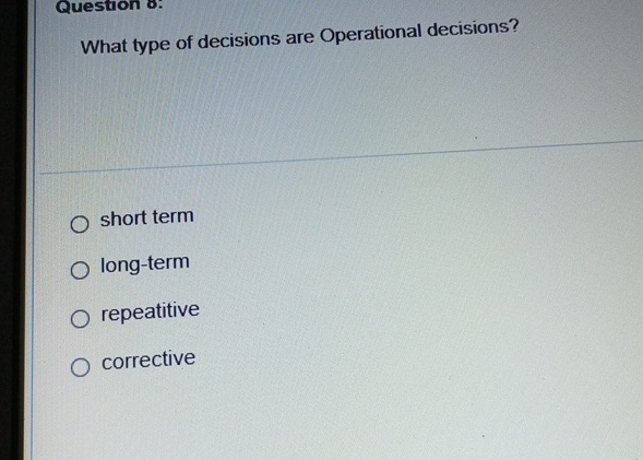 Solved What type of decisions are Operational | Chegg.com