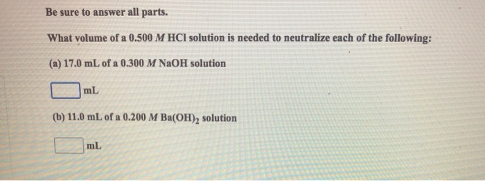 Solved Be sure to answer all parts. What volume of a 0.500 M | Chegg.com