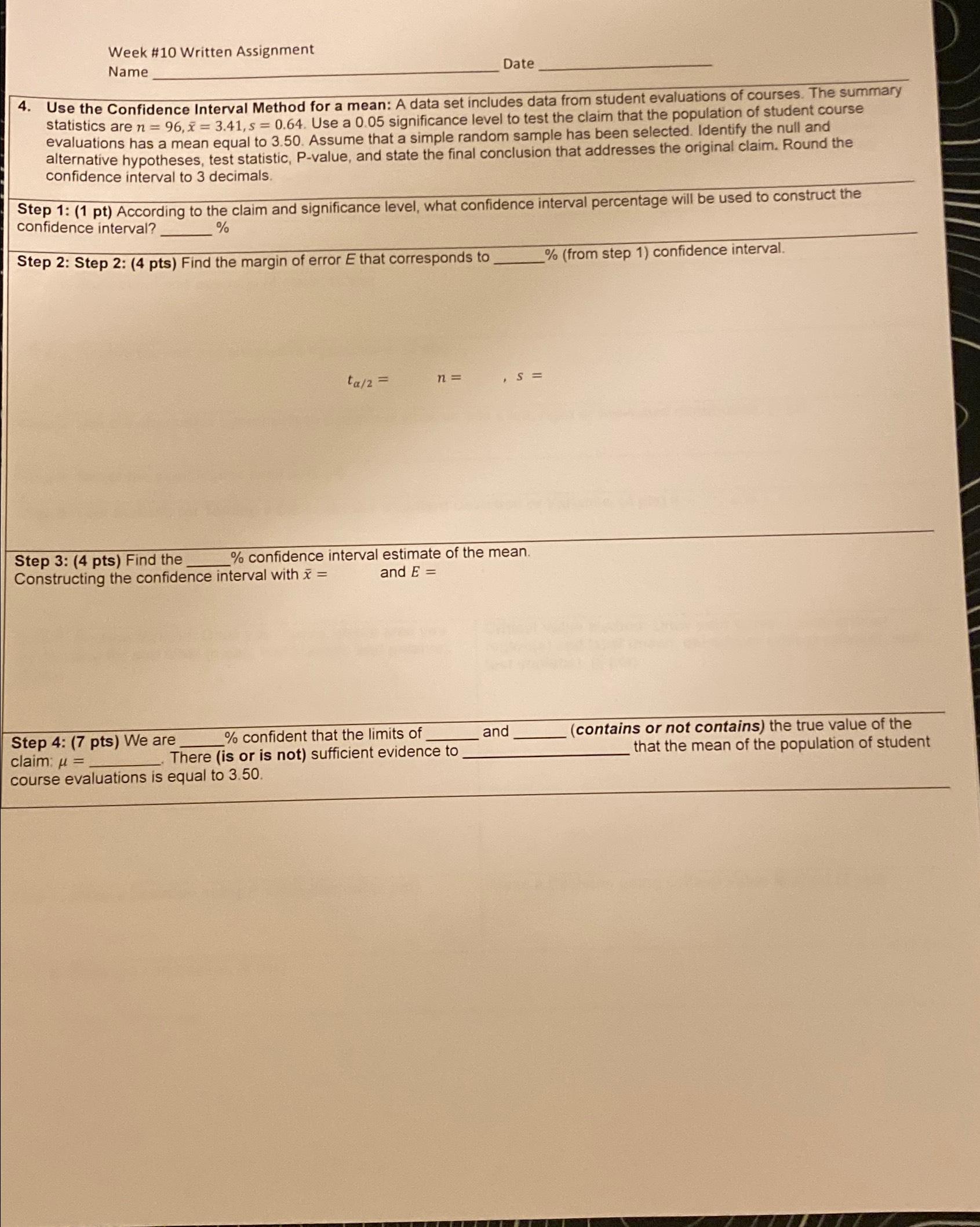 Solved Week #10 ﻿Written AssignmentName Date4. ﻿Use the | Chegg.com