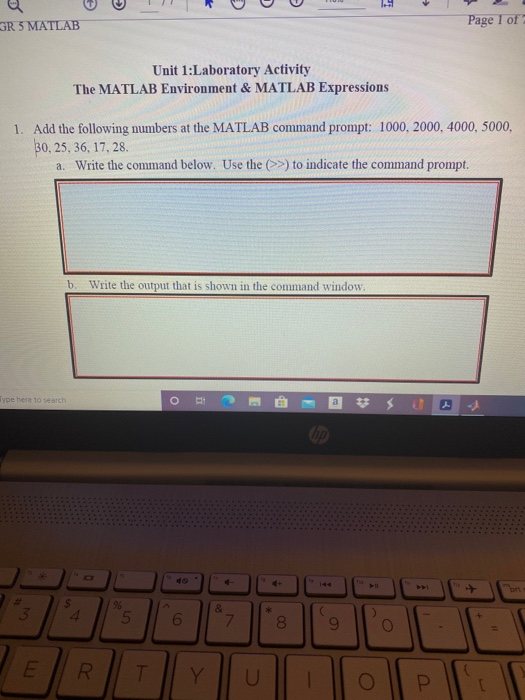 Solved + GR 5 MATLAB Page 1 of Unit 1:Laboratory Activity | Chegg.com