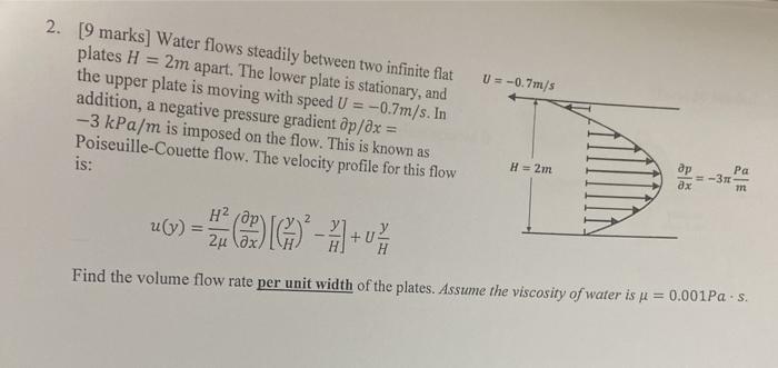 Solved 2. [9 marks] Water flows steadily between two | Chegg.com