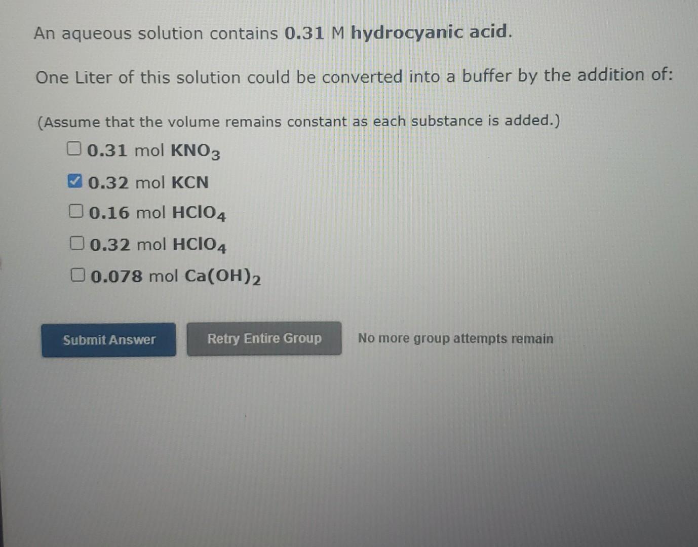 Solved An aqueous solution contains 0.31 M hydrocyanic acid. | Chegg.com