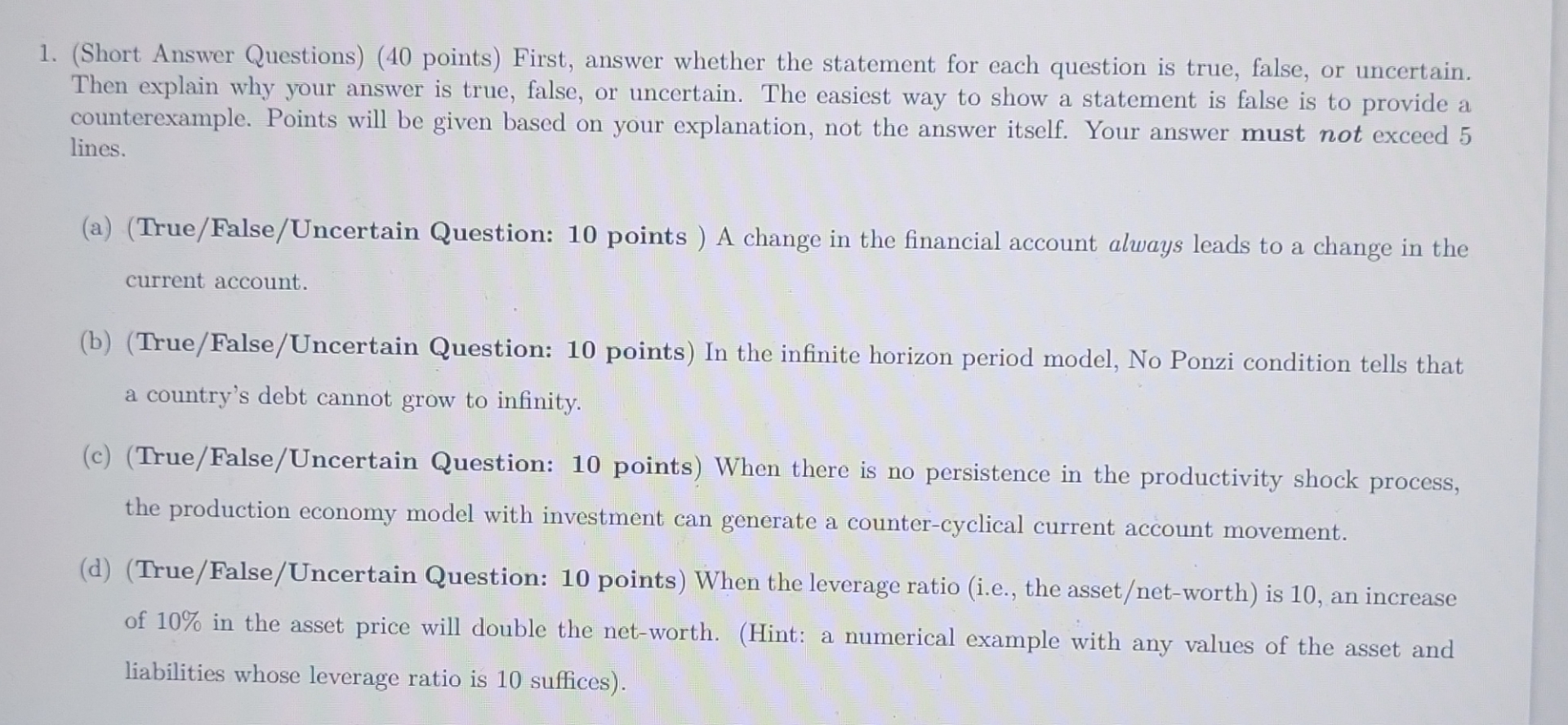 Solved (Short Answer Questions) (40 ﻿points) ﻿First, answer | Chegg.com