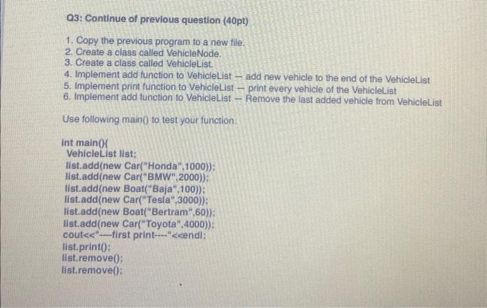 Solved Q1 Create A Class Named Vehicle 20pt 1 Private 
