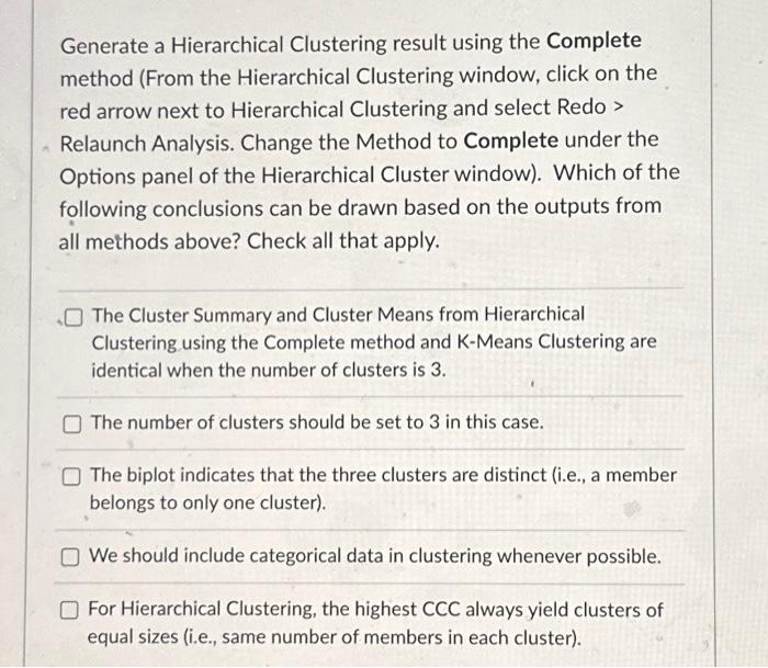 Solved method (From the Hierarchical Clustering window, | Chegg.com