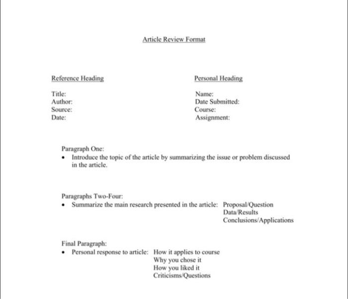 Article Review Format Reference Heading Title: | Chegg.com