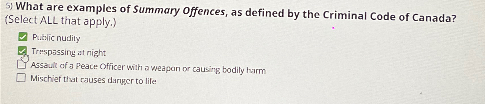 Solved What are examples of Summary Offences, as defined by | Chegg.com