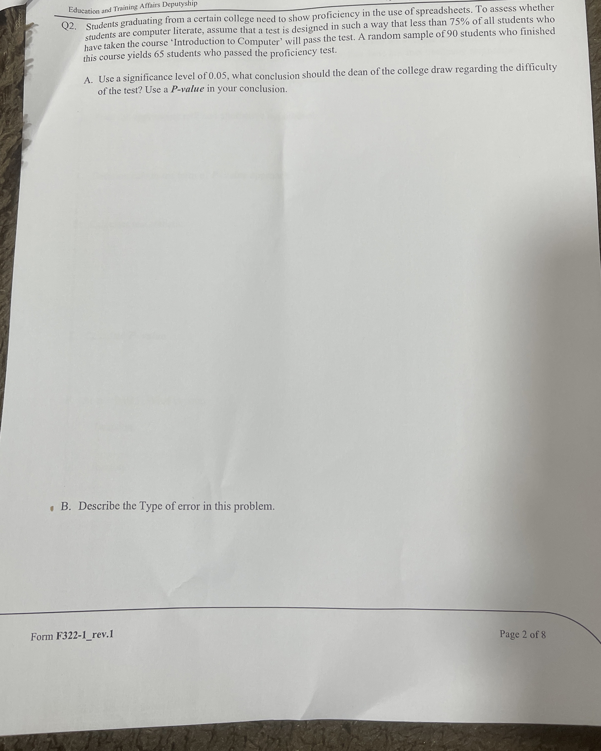 Solved Education and Training Affairs DeputyshipQ2. | Chegg.com