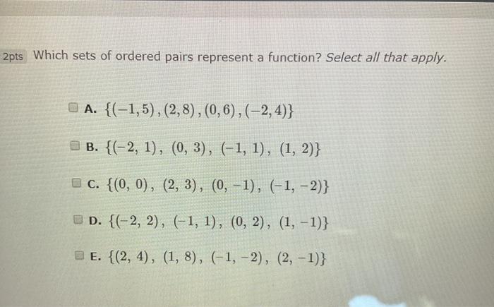 Solved 2pts Which sets of ordered pairs represent a | Chegg.com