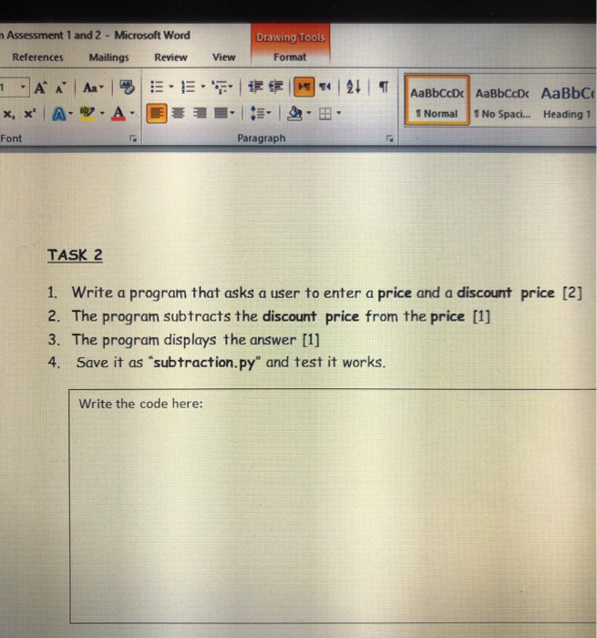 Solved Python Assessment 1 and 2 - Microsoft Word Drawing | Chegg.com