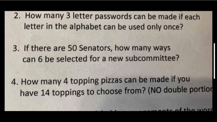 Solved 2. How many 3 letter passwords can be made if each | Chegg.com