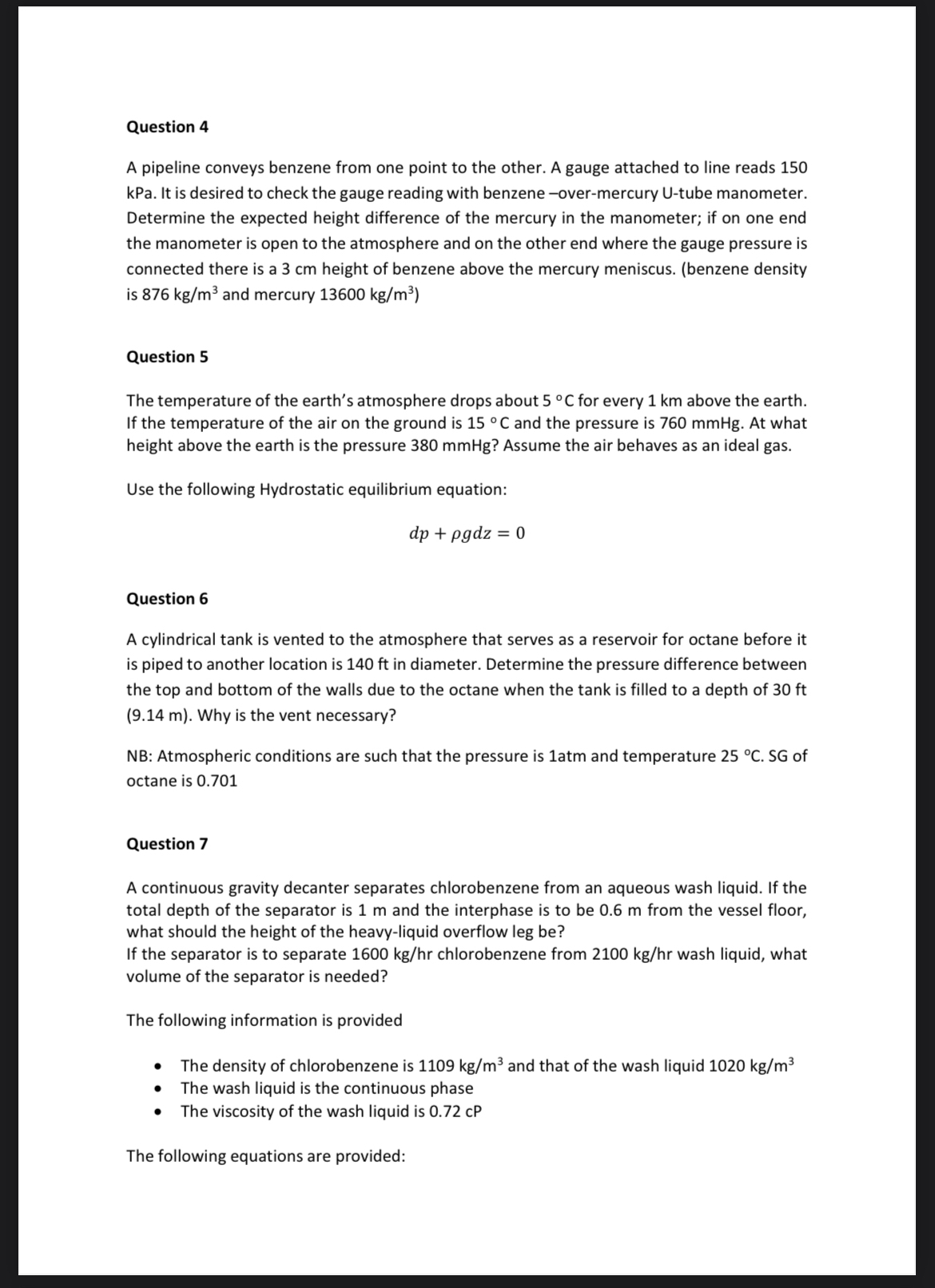 Solved Question 4A pipeline conveys benzene from one point | Chegg.com