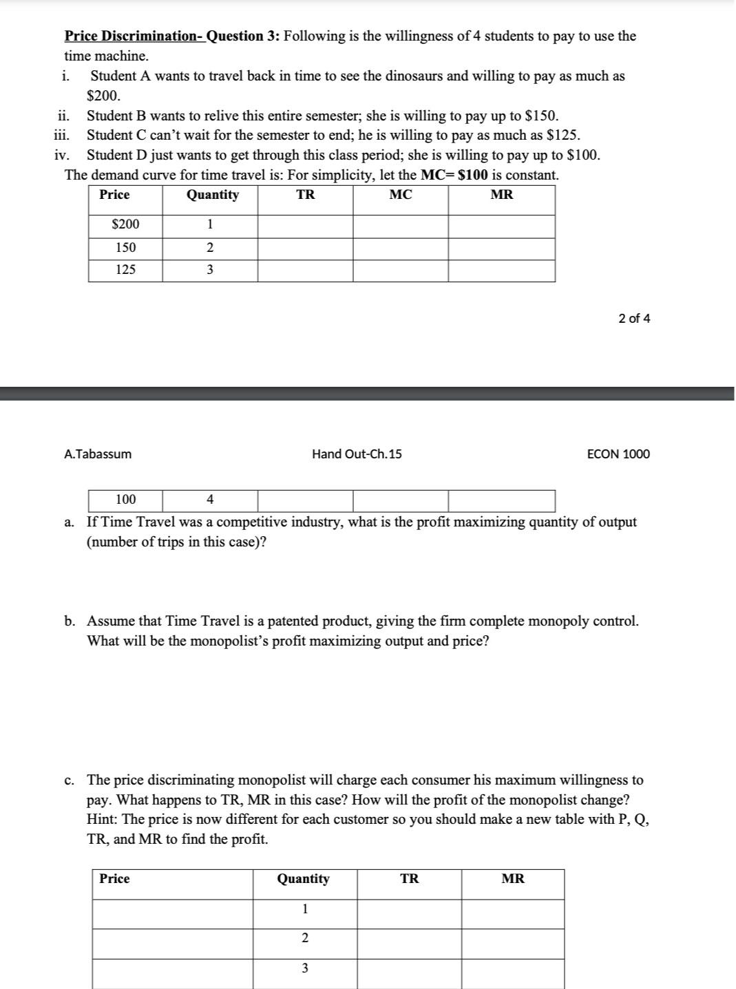 Solved Price Discrimination-Question 3: Following is the | Chegg.com
