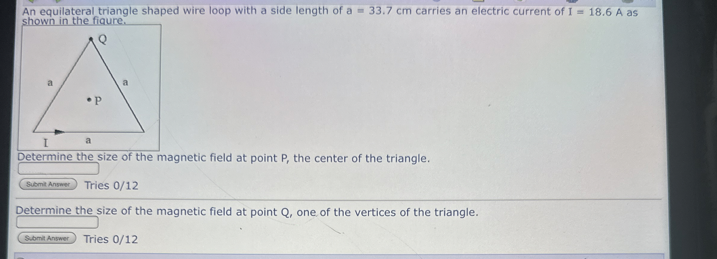 Solved An Equilateral Triangle Shaped Wire Loop With A Side