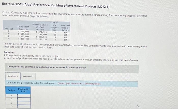 Solved Exercise 12-11 (Algo) Preference Ranking of | Chegg.com