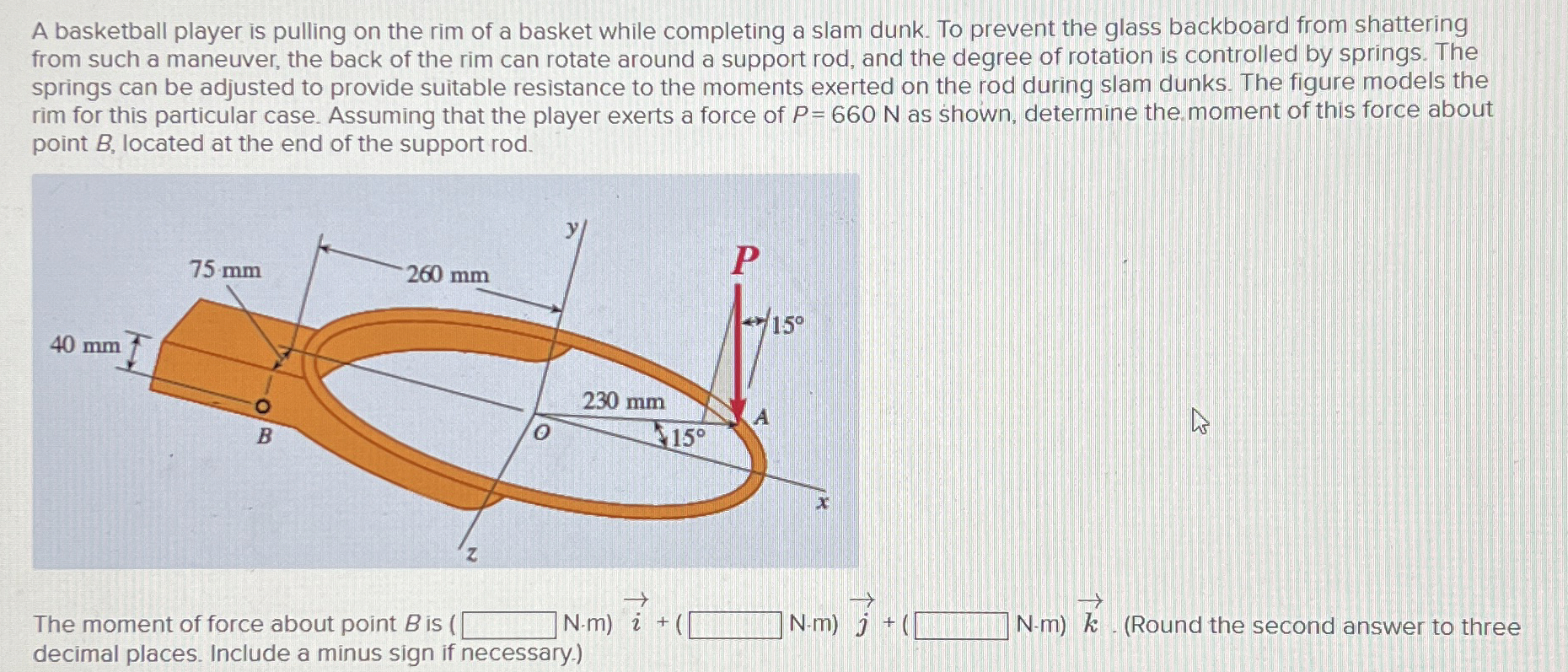 Solved A basketball player is pulling on the rim of a basket | Chegg.com