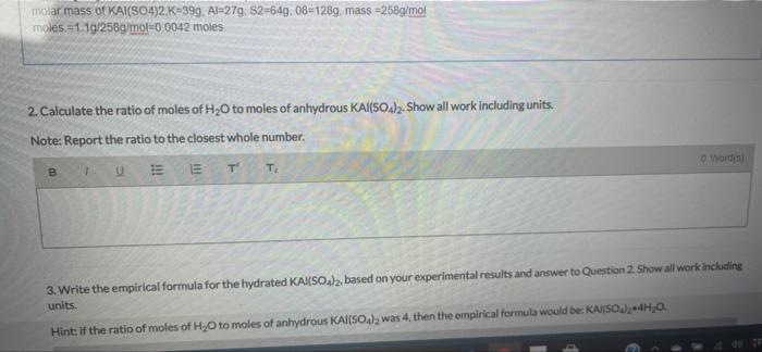 molar mass of KAl(SO4)2.K-399. Al-279, S2=64g, | Chegg.com