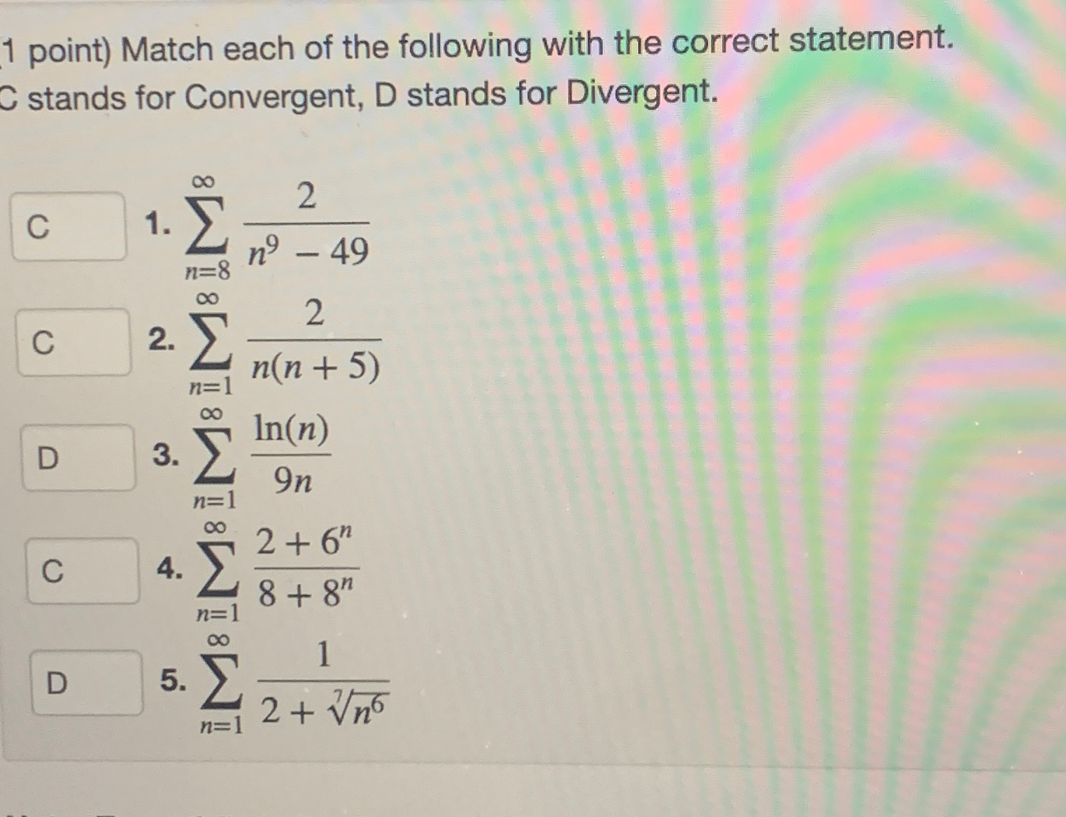 Solved 1 ﻿point) ﻿Match each of the following with the | Chegg.com