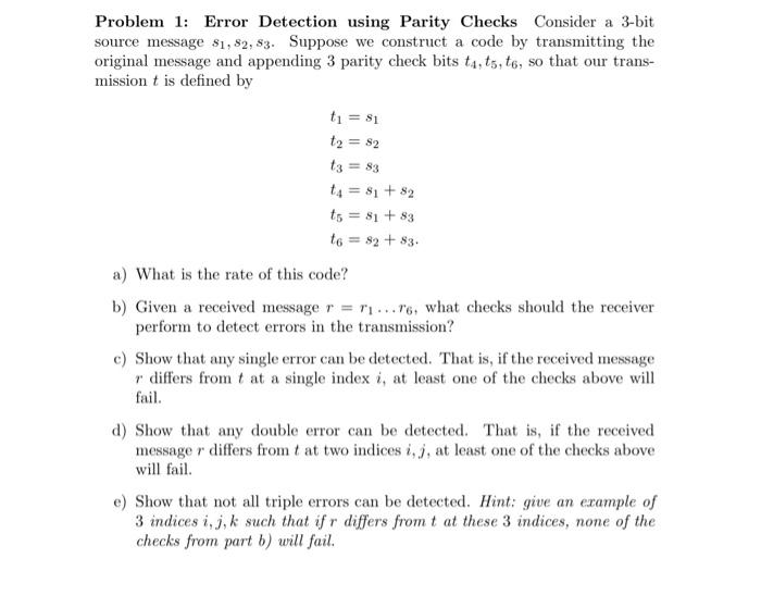 Solved Problem 1: Error Detection using Parity Checks | Chegg.com