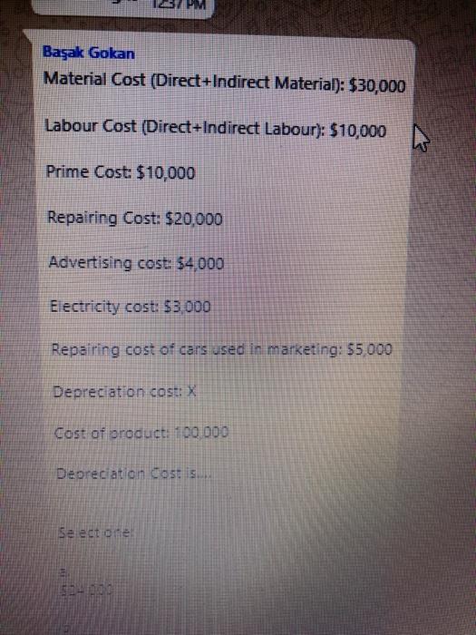 Solved Material Cost (Direct+Indirect Material): | Chegg.com