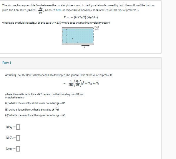 Solved The viscous, Incompressible flow between the parallel | Chegg.com