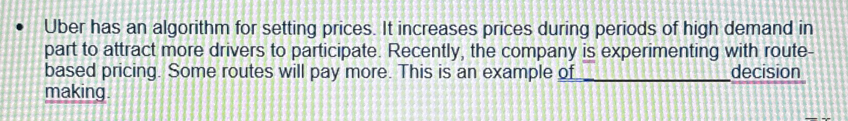 Solved Uber has an algorithm for setting prices. It | Chegg.com