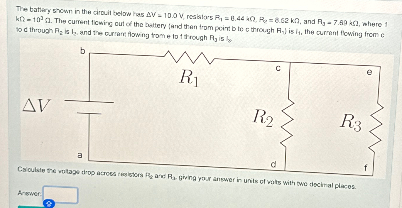 Solved The battery shown in the circuit below has ΔV=10.0V, | Chegg.com
