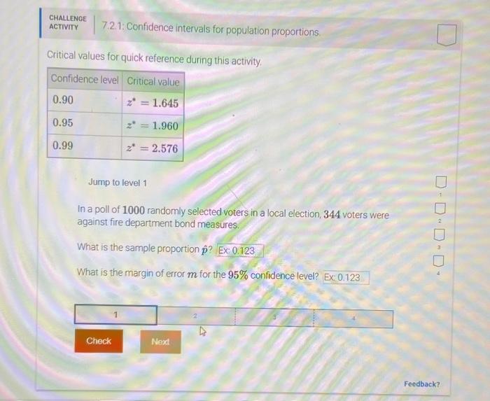 Solved CHALLENGE ACTIVITY 7.2.1: Confidence intervals for | Chegg.com