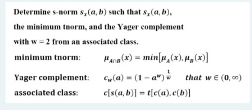Solved Determine s-norm s,(a, b) such that s,(a, b), the | Chegg.com
