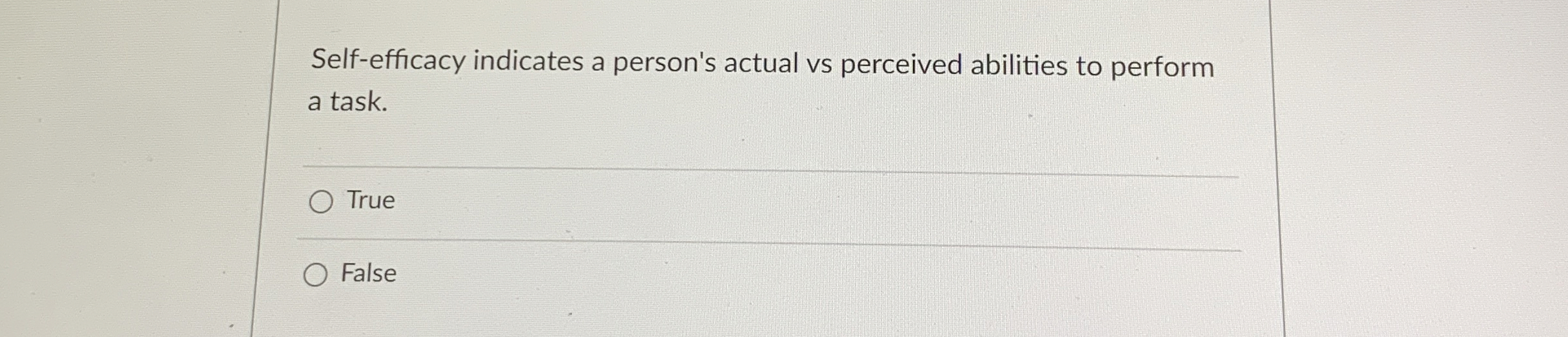 Solved Self-efficacy indicates a person's actual vs | Chegg.com