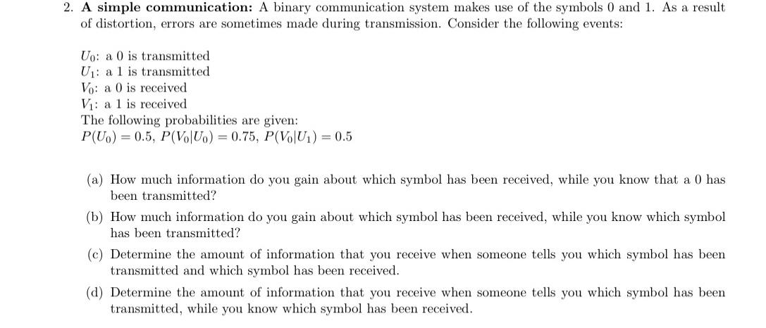 Solved A Simple Communication A Binary Communication System