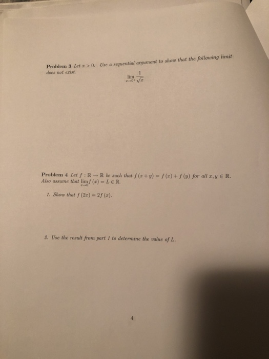 Solved Problem 3 Lex>0. Use a sequential argument to show | Chegg.com