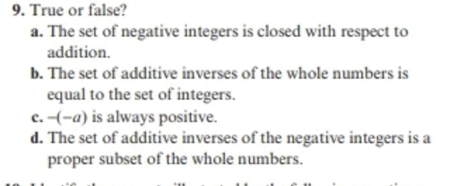 Solved 9. ﻿True or false?a. ﻿The set of negative integers is | Chegg.com