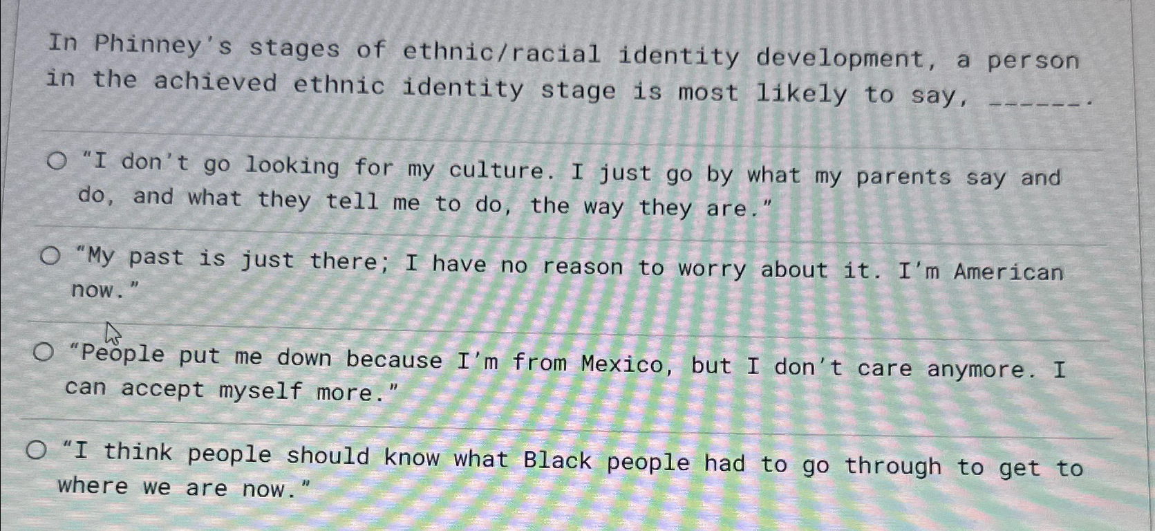 Solved In Phinney's stages of ethnic/racial identity | Chegg.com