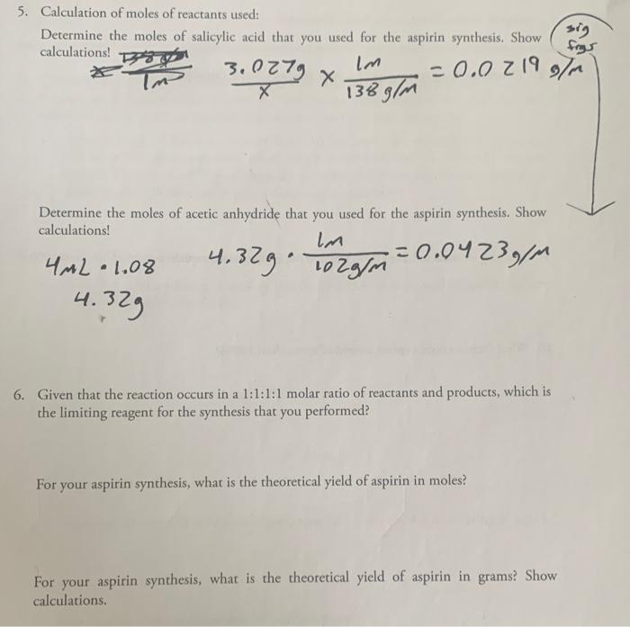 Solved Calculation of moles of reactants used: Determine the | Chegg.com