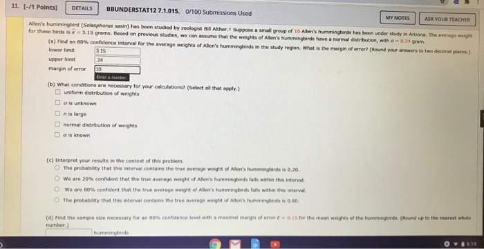 Solved 11. [-11 Points) DETAILS BBUNDERSTAT12 7.1.015. 0/100 | Chegg.com Solved 11. [-11 Points) DETAILS BBUNDERSTAT12 7.1.015. 0/100 | Chegg.com