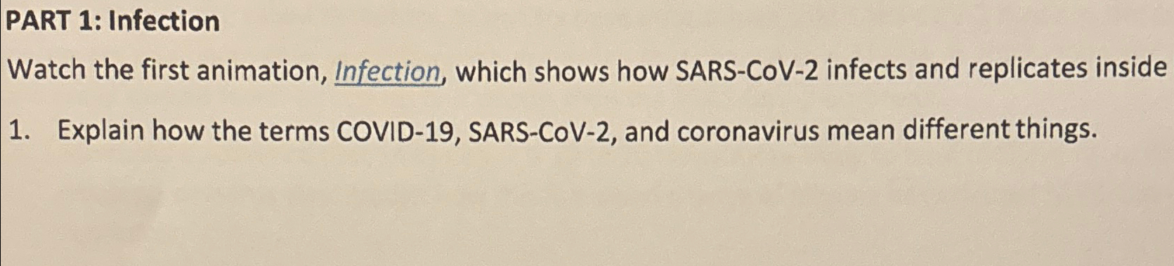 Solved PART 1: InfectionWatch the first animation, | Chegg.com