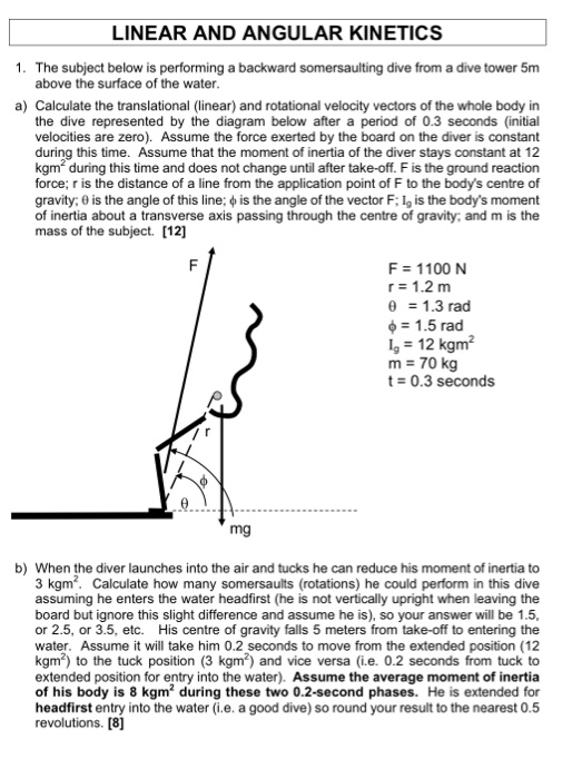 LINEAR AND ANGULAR KINETICS 1. The subject below is | Chegg.com