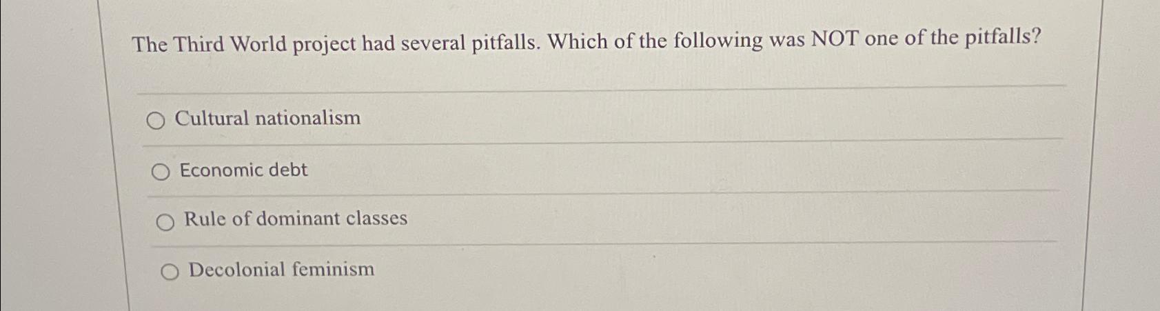 Solved The Third World project had several pitfalls. Which | Chegg.com