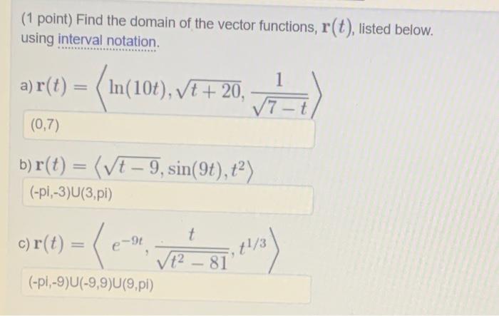 Solved (1 point) Find the domain of the vector functions, | Chegg.com