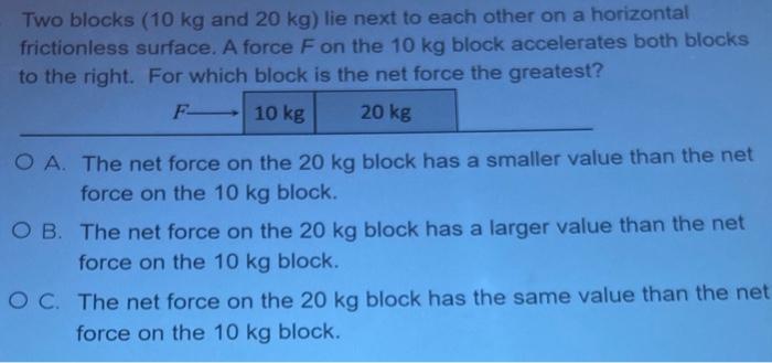 Solved Two blocks (10 kg and 20 kg ) lie next to each other | Chegg.com