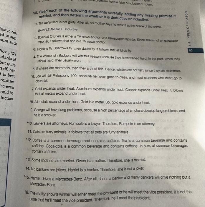 VII. Read each of the following arguments carefully, | Chegg.com