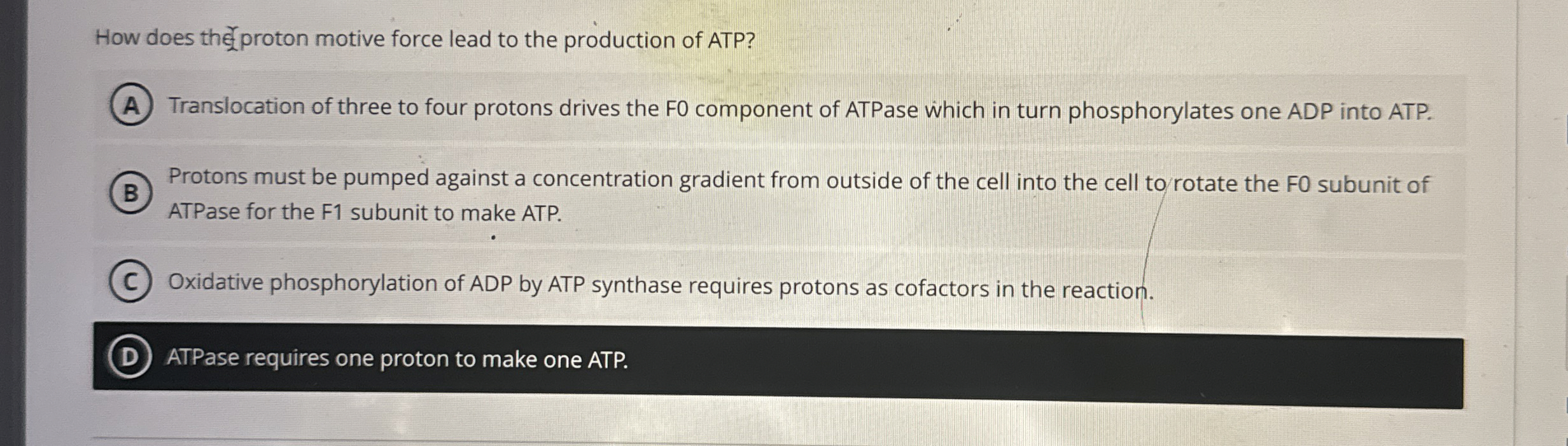 Solved How does theTranslocation of three to four protons | Chegg.com