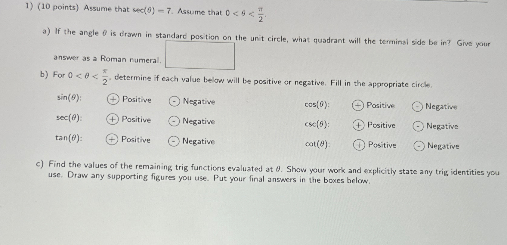 Solved (10 points) Assume that sec(\\\\theta )=7. Assume | Chegg.com