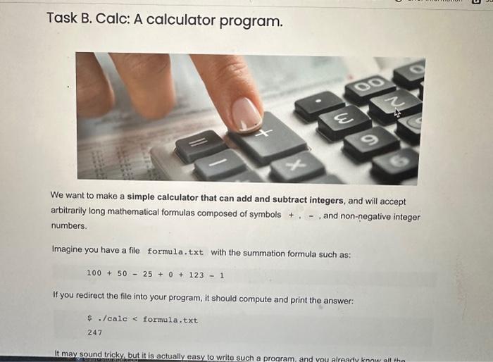 Solved Task B. Calc: A calculator program. We want to make a | Chegg.com