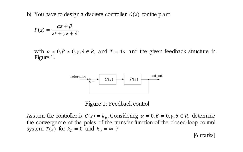 Solved b) You have to design a discrete controller C(z) for | Chegg.com