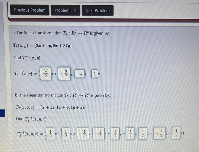 Solved a. The linear transformation T1:R2→R2 is given by: | Chegg.com