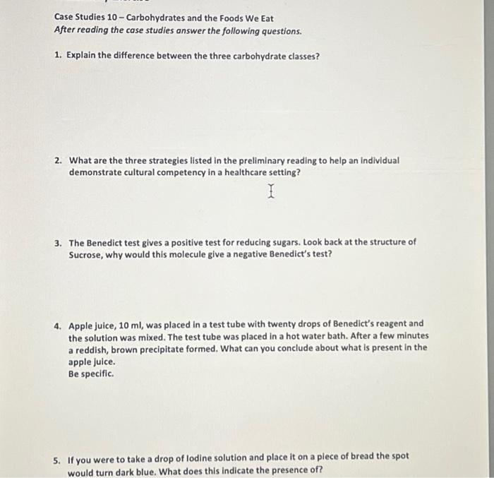 Solved Case Studies 10-Carbohydrates and the Foods We Eat | Chegg.com