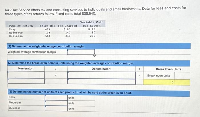 Solved R&R Tax Service offers tax and consulting services to | Chegg.com